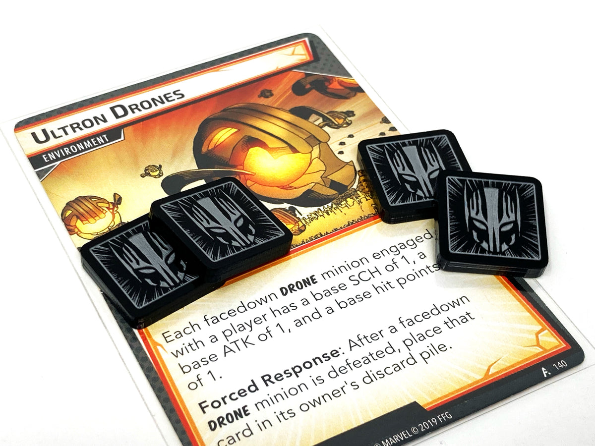 4 x Drone Tokens (Square, double sided) for Marvel Champions LCG ...